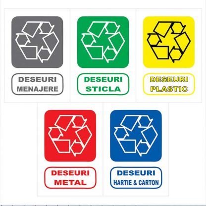 Stickere pubele reciclare deșeuri (set de 5 bucăți) - Stickere Bucuresti